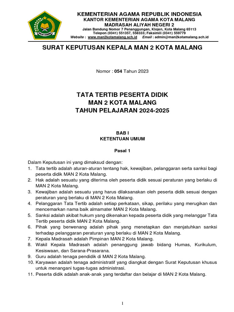 Tata Tertib Peserta Didik 2024 | PDF