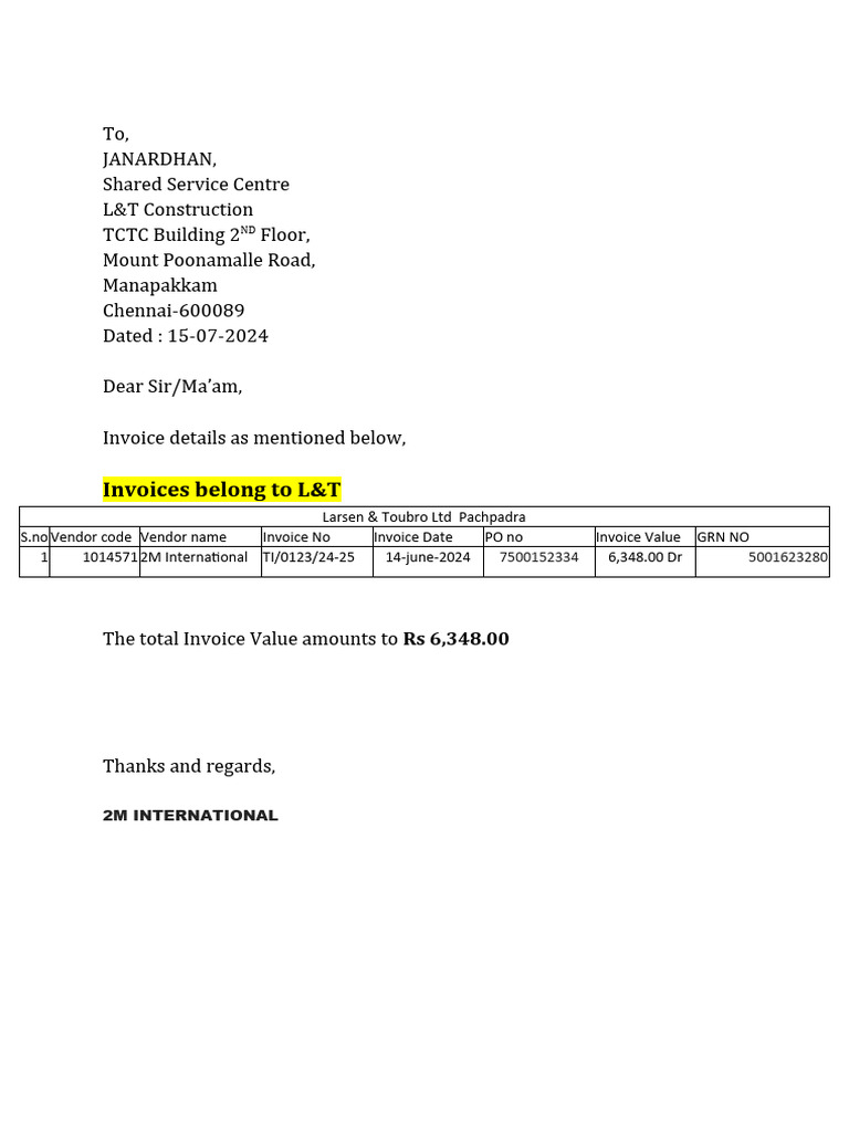 Invoices Belong To L&T | PDF