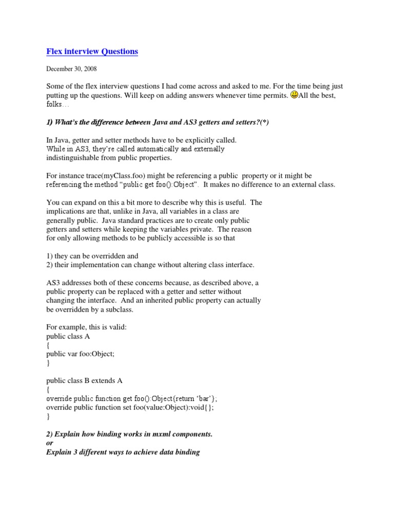 Flex Interview Questions: 1) What's The Difference Between Java and AS3 Getters and Setters ...