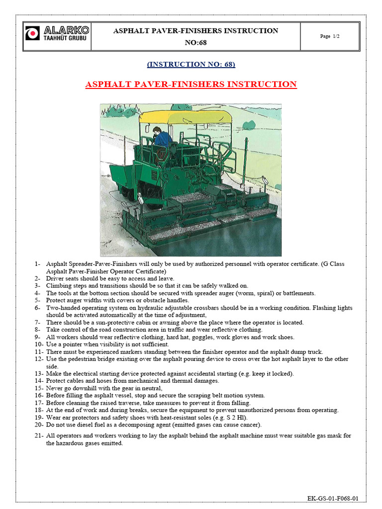 68-Asphalt Paver-Finishers Instruction | PDF | Fires | Safety
