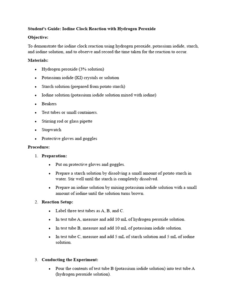 Iodine Clock Reaction With Hydrogen Peroxide Download Free Pdf
