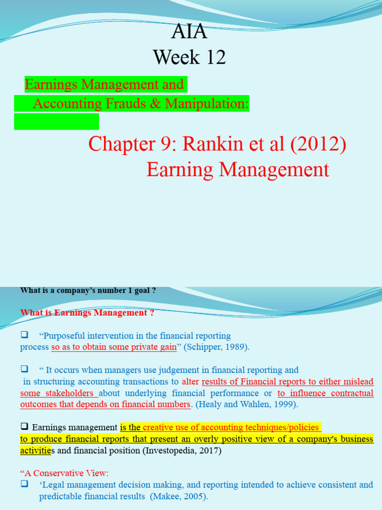 Week 12 Lecture Slides AIA Earnings Management & Accounting Frauds ...