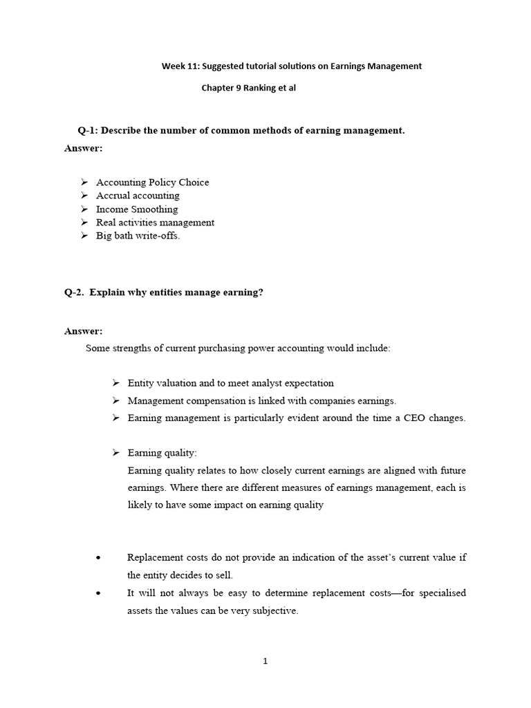 Week 12 Tutorials Solution On Earnings Management and Accounting Frauds ...