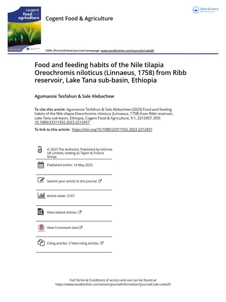 Food and Feeding Habits of The Nile Tilapia Oreochromis Niloticus ...
