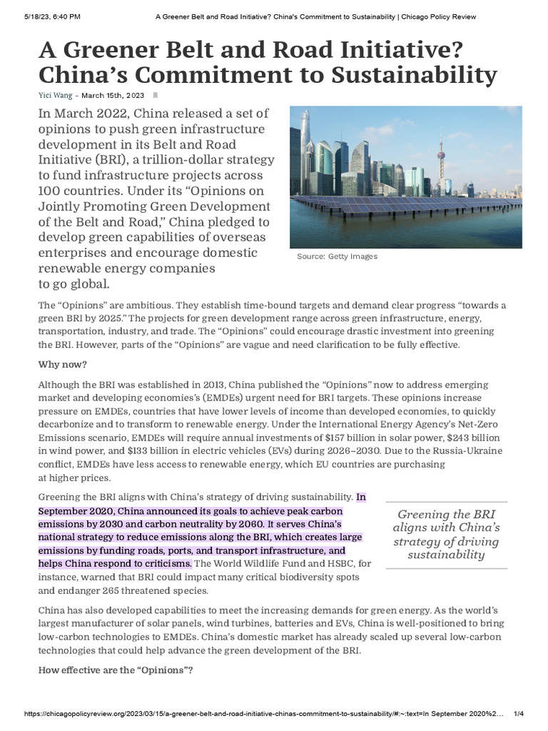 A Greener Belt and Road Initiative - China's Commitment To ...