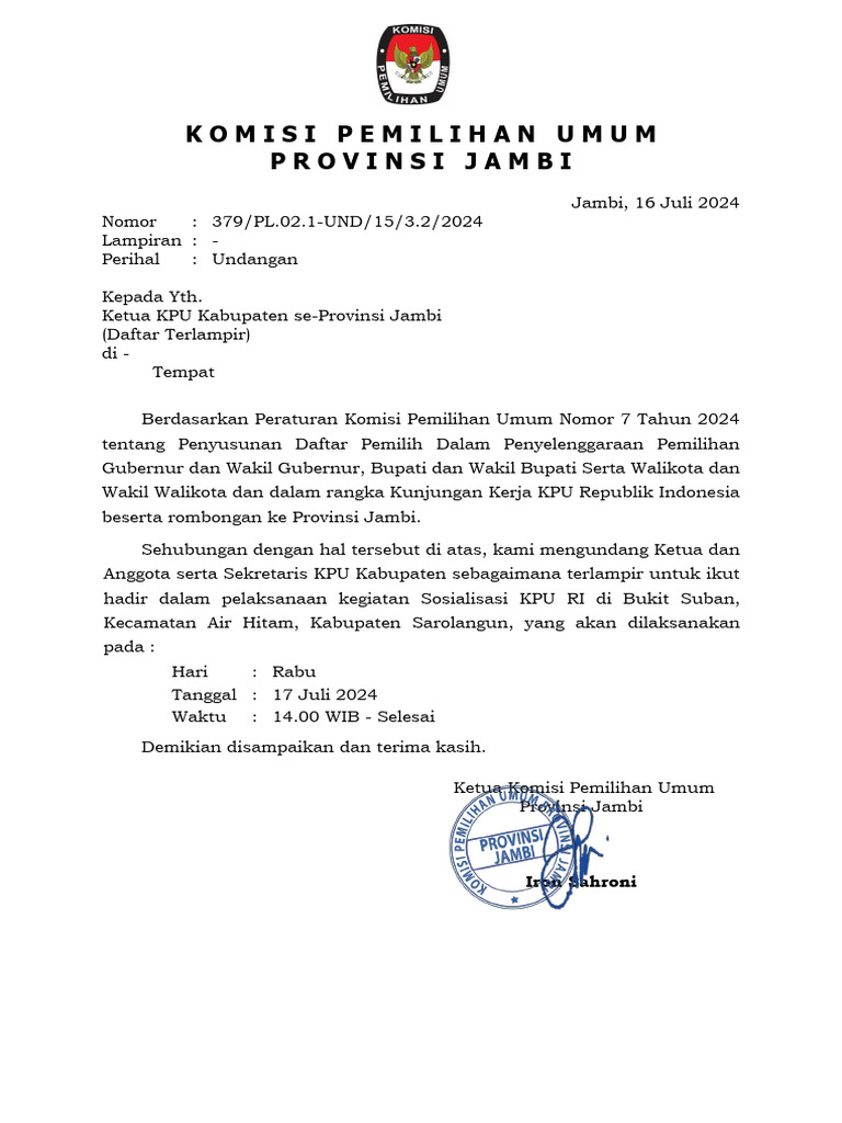 Undangan Sosialisasi KPU Jambi 2024 | PDF