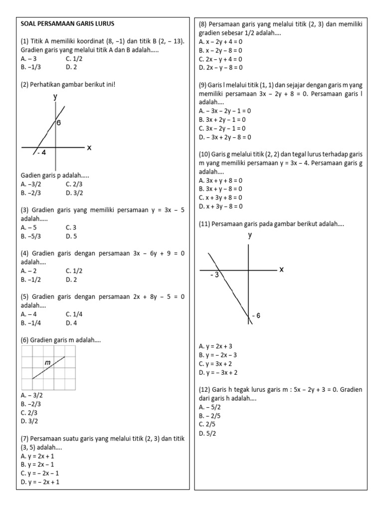 Latihan Soal Persamaan Garis Lurus | PDF