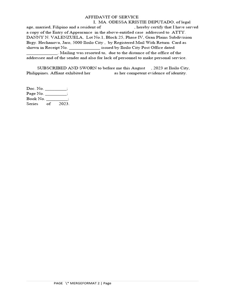 Affidavit of Service | PDF