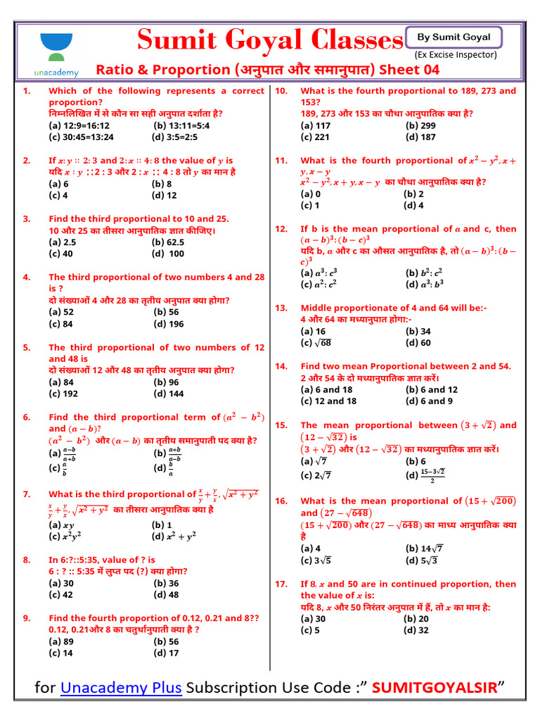 Ratio Proportion Part 04 Foundation Batch Unacadmey | PDF