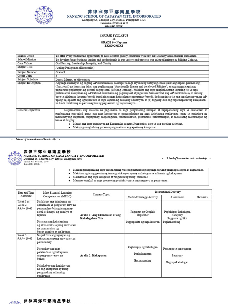 Syllabus Grade 9 2023-2024 | PDF