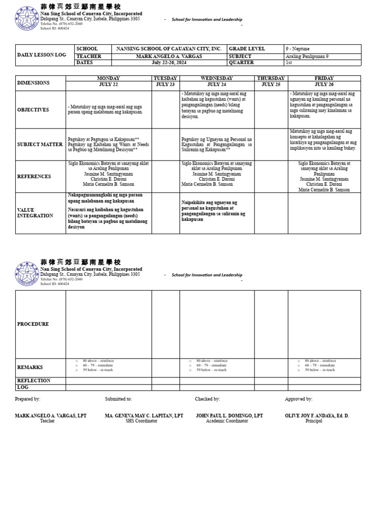 Daily Lesson Log - AP 9 (Week 2) | PDF