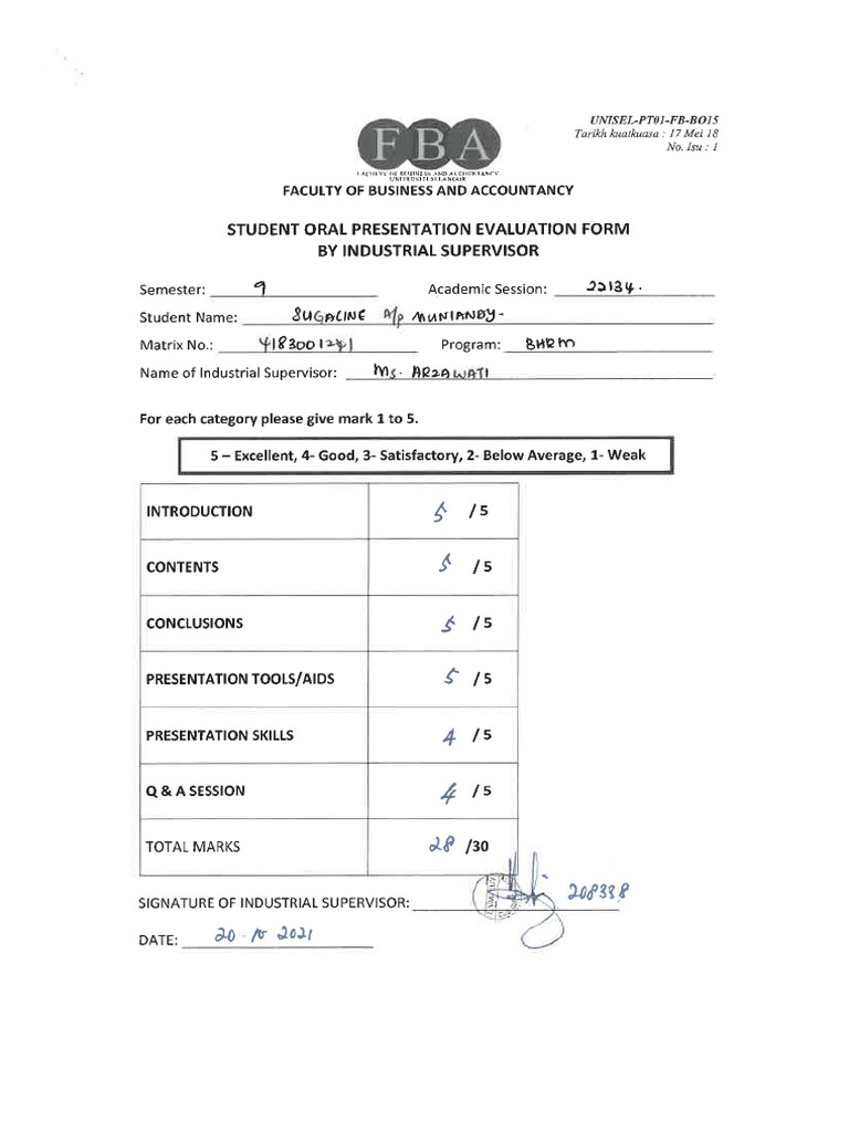 Student Oral Presentation Evaluation Form by Is | PDF