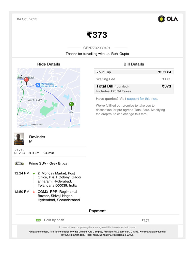Ride Details Bill Details | PDF | Invoice | Payments