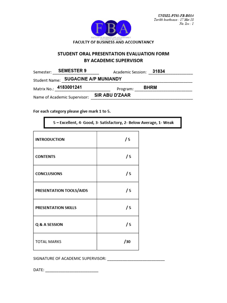 Li - Presentation Evaluation Form (As) | PDF | Career & Growth | Business