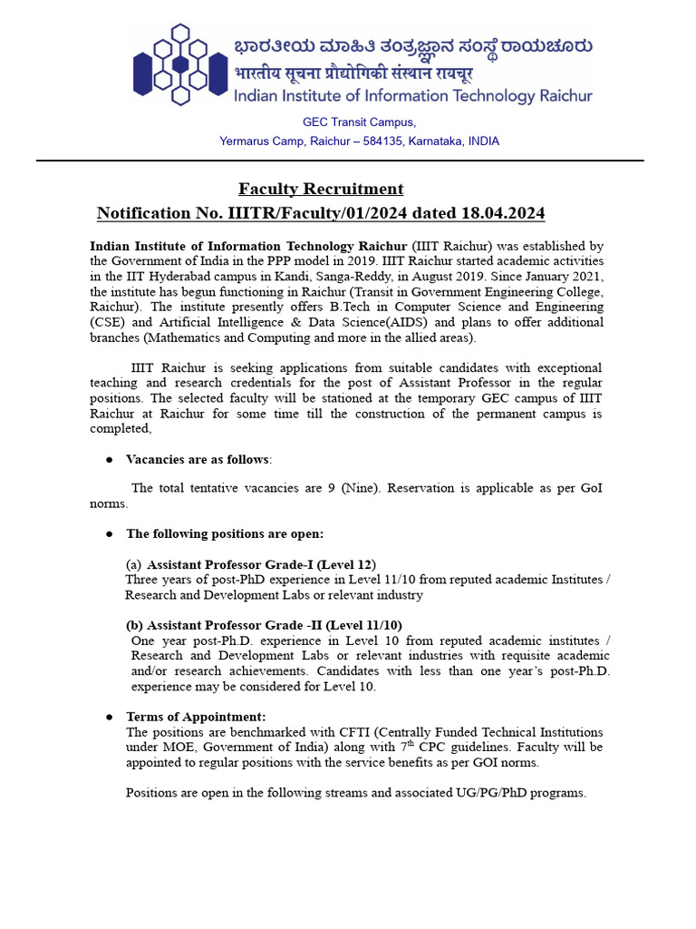 Faculty Recruitment Notification 01-2024 | PDF | Computer Science | Computing