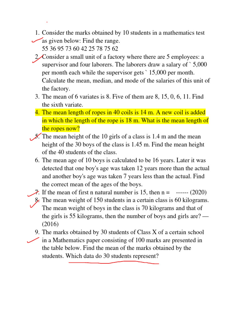 MEAN PRACTICE SHEET | PDF | Mean