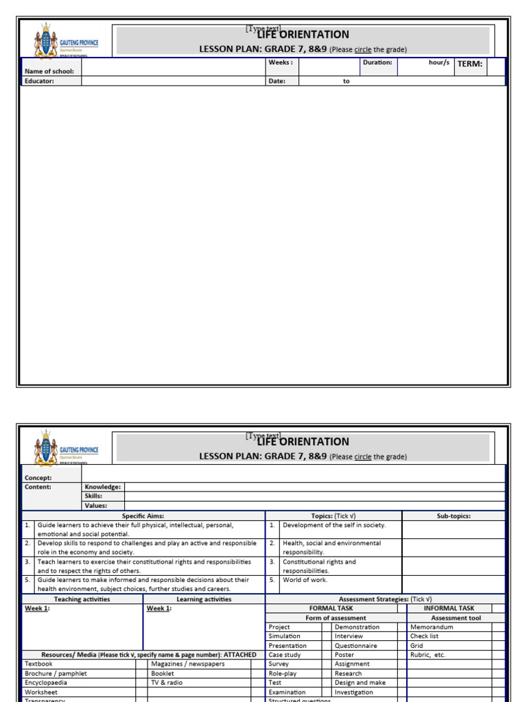 EN LO General CAPS Lesson Plan Template Gr. 7-9 P 1-2 | PDF | Lesson ...