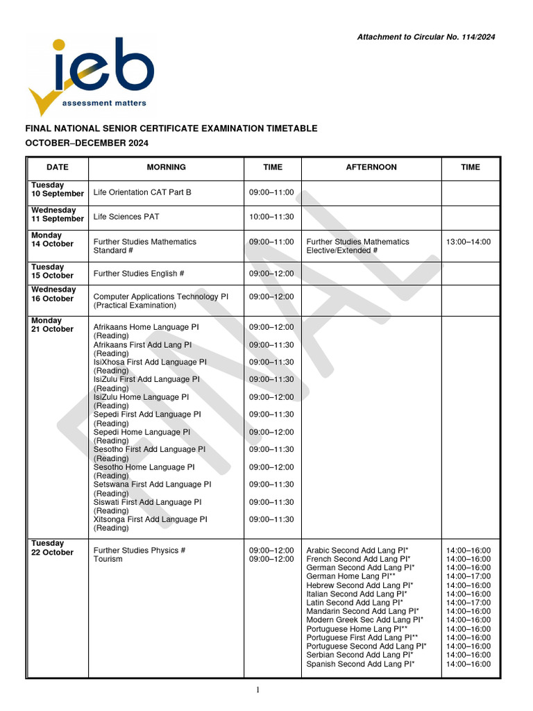NSC Attachment Final Timetable 2024 | PDF | Languages Of Africa | Languages