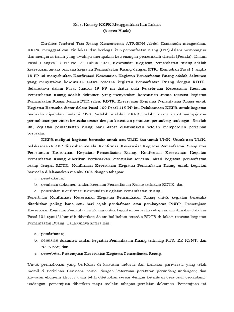 KKPR: Pengganti Izin Lokasi dan Prosedurnya | PDF | Pengelolaan ...