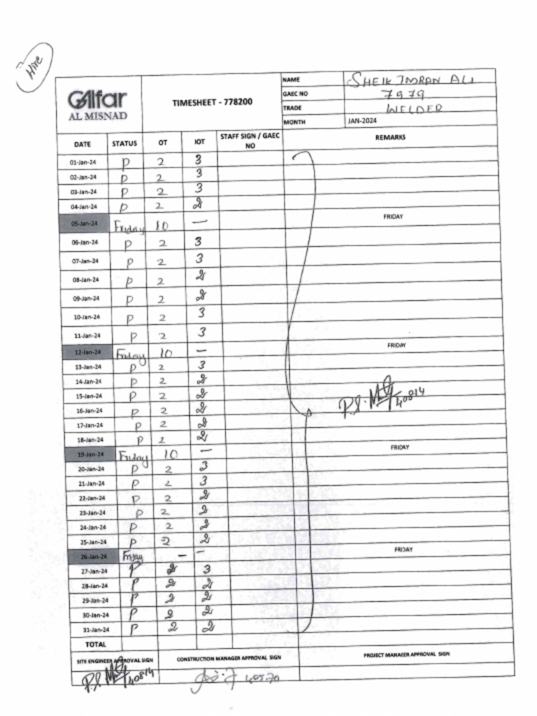 Time Sheet 1 - January 2024 For 13 Workers | PDF