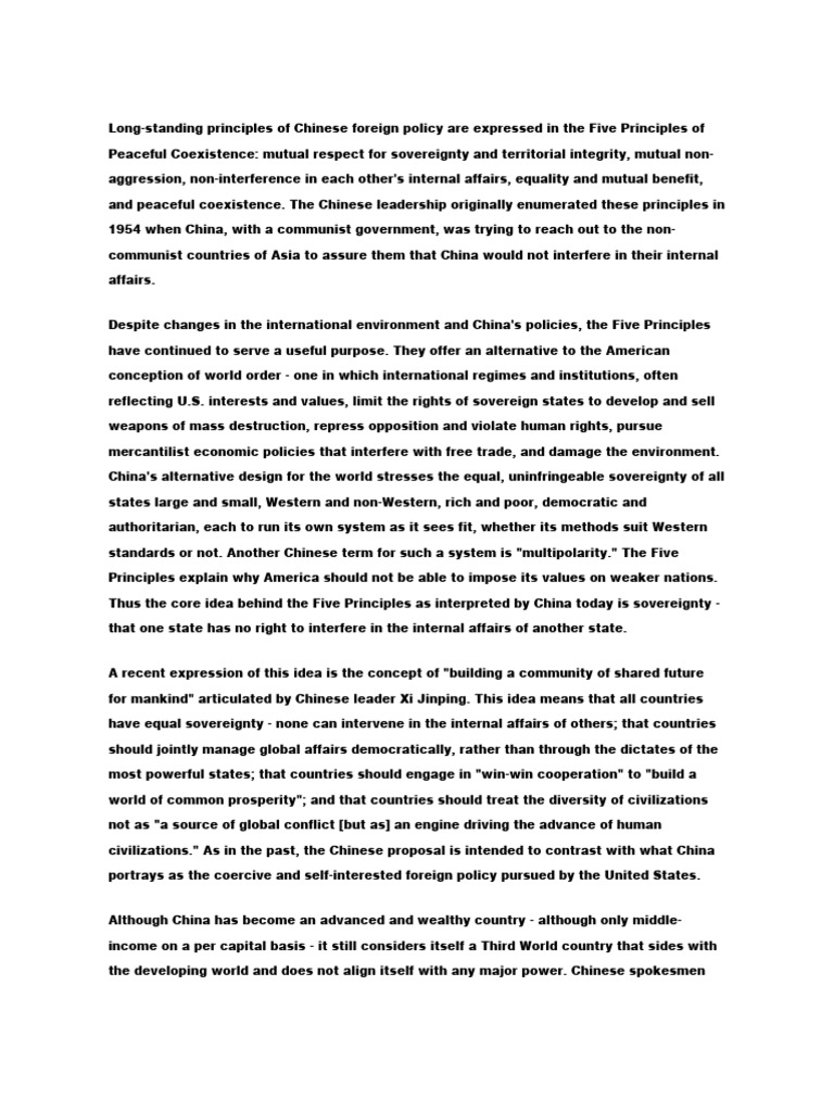 China's Five Principles of Peaceful Coexistence | PDF | China | World ...