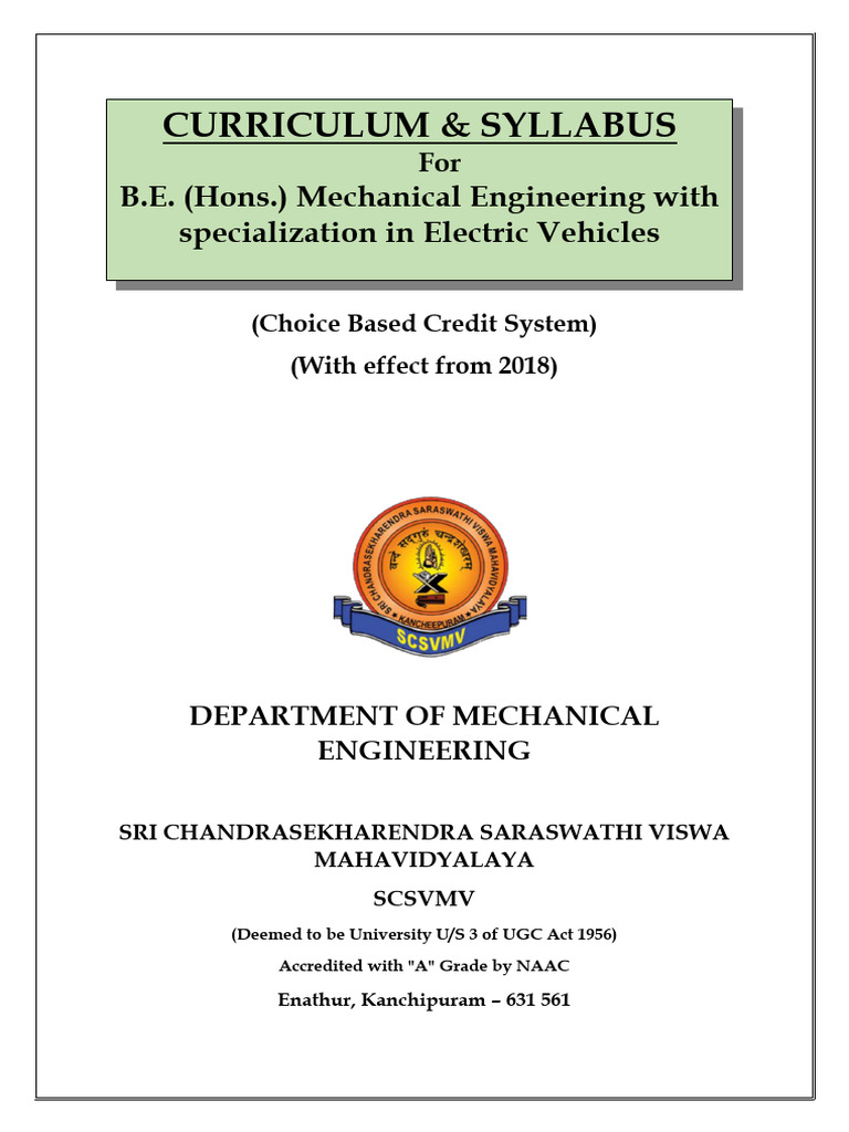 MECH E Vehicles Curriculam and Syllabus R2018 Final | PDF | Engineering | Mechanical Engineering
