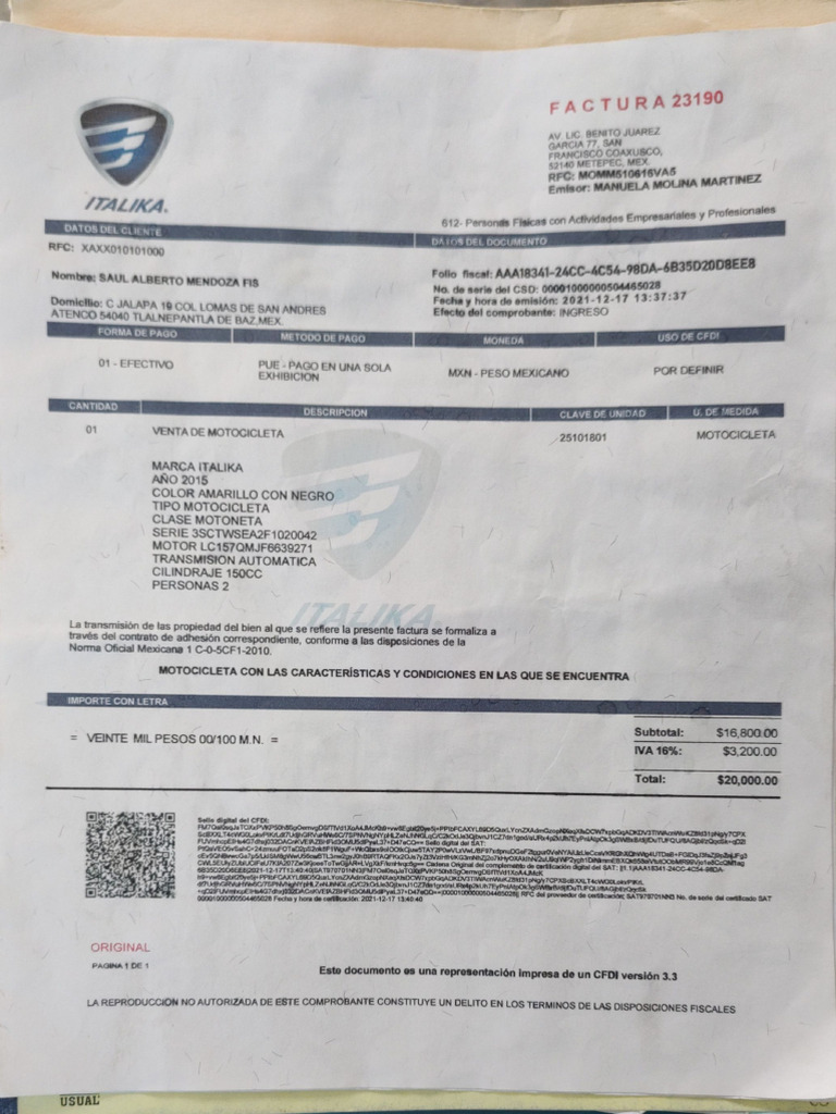 Factura Motoneta | PDF