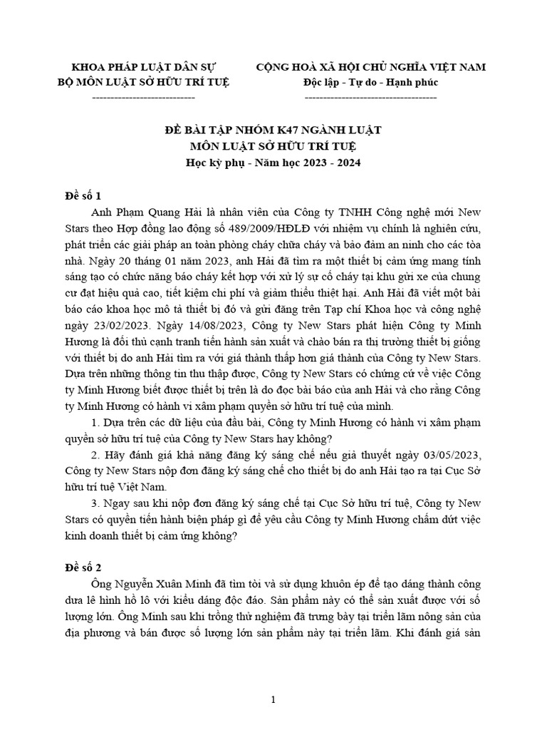 Đề Bt Nhóm Shtt k47 Ngành Luật | PDF