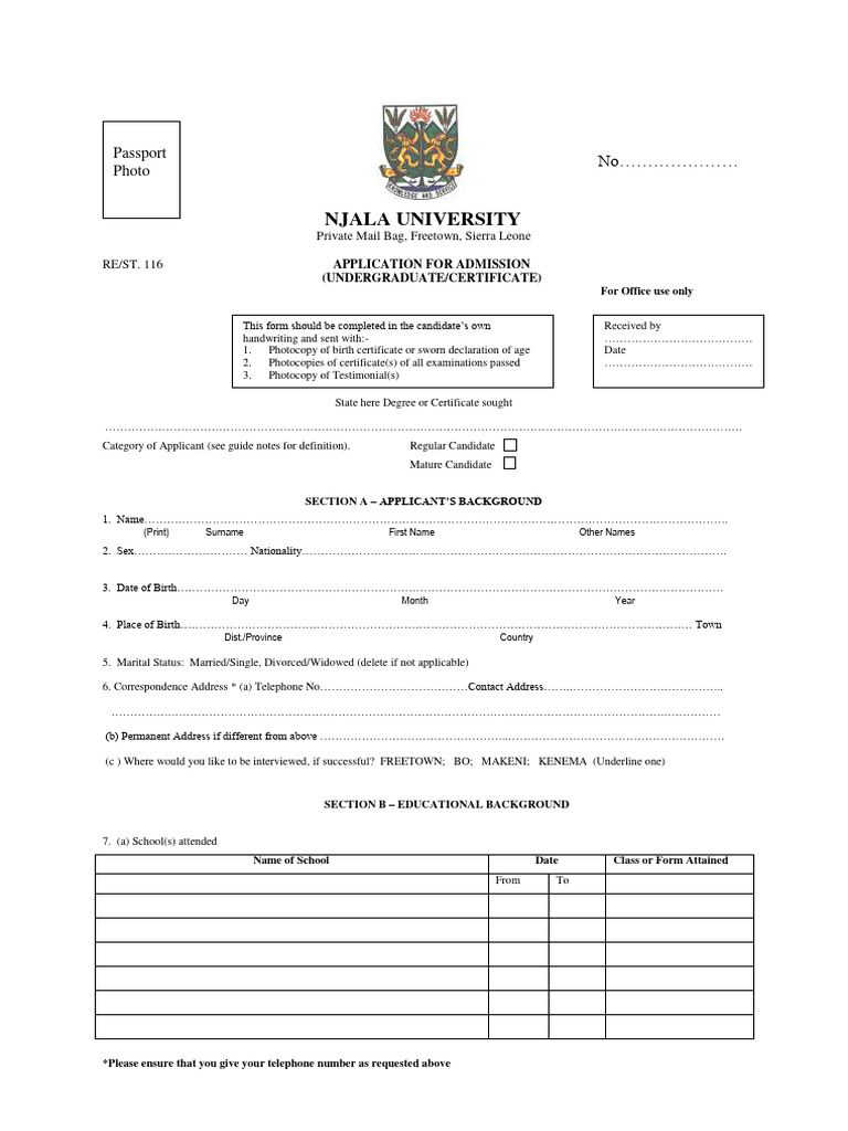 Njala University Application Form 2025 | PDF | Qualifications ...