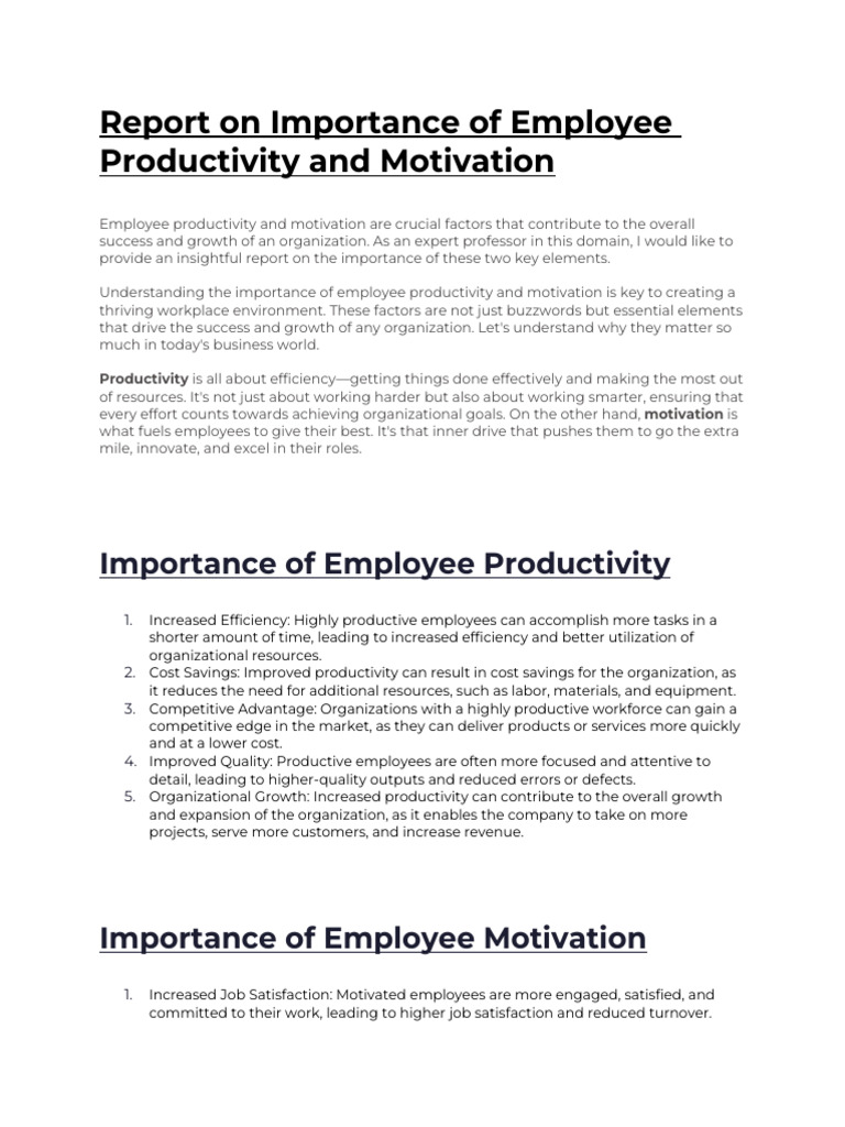 Report On Importance of Employee Productivity and Motivation | PDF ...