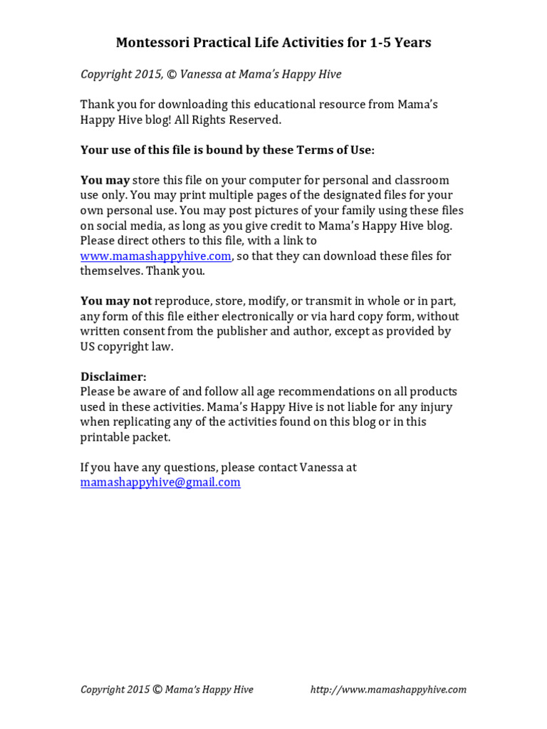 Montessori Practical Life Skills Printable Check List | PDF | Spoon
