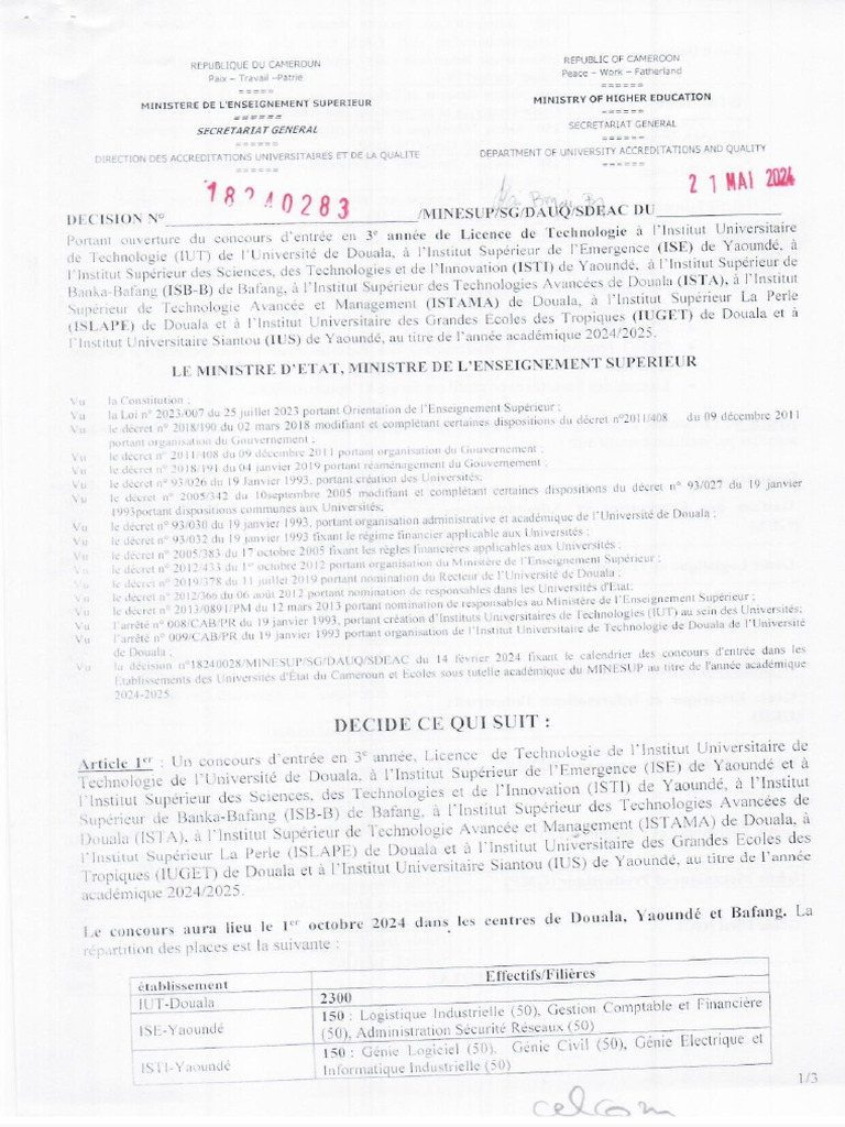 Concours IUT UDla 2024 3eme Annee Licence de Technologie FR | PDF Concours IUT UDla 2024 3eme Annee Licence de Technologie FR | PDF