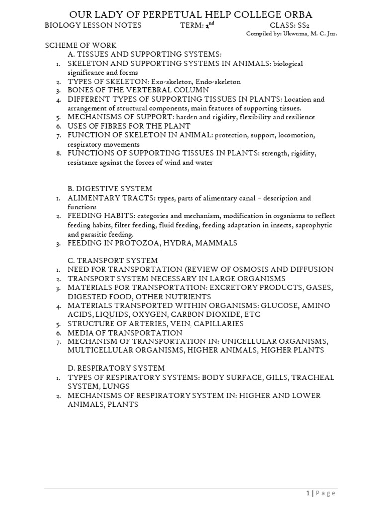 2nd Term Biology Note For Ss2 | PDF | Vertebra | Vertebral Column