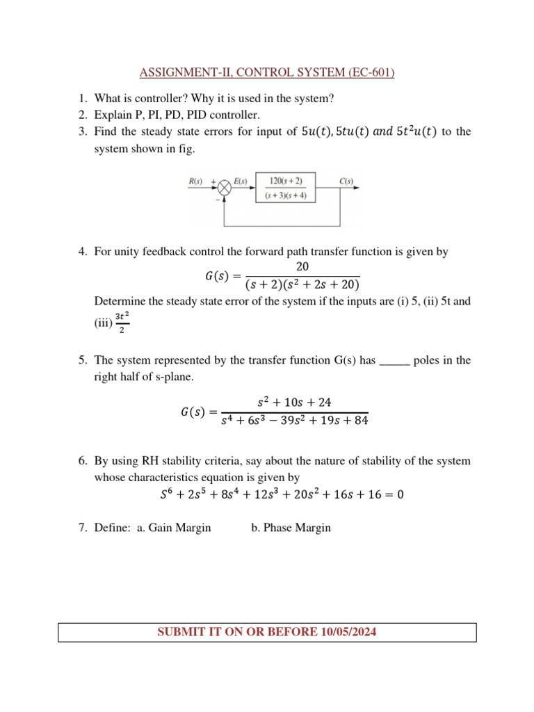 Control Systems Assignment | PDF