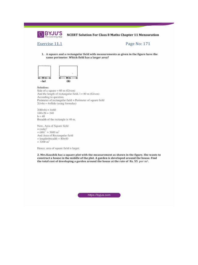 Mensuration Class 8 | PDF