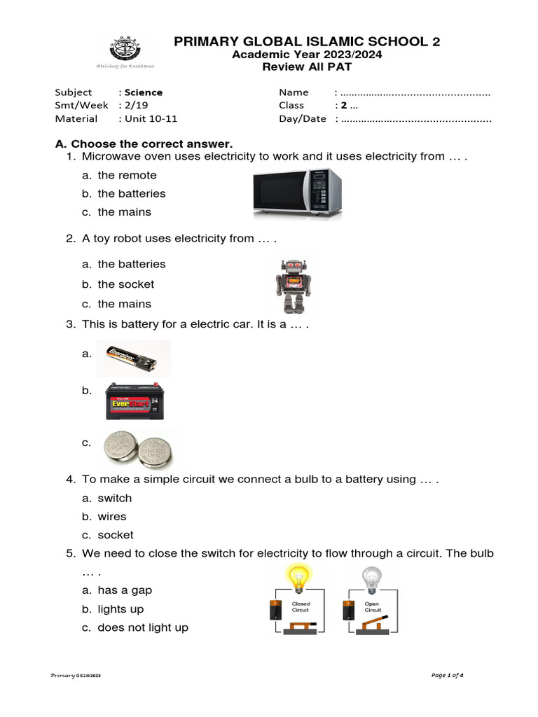 Review All PAT Science | PDF | Electricity | Switch