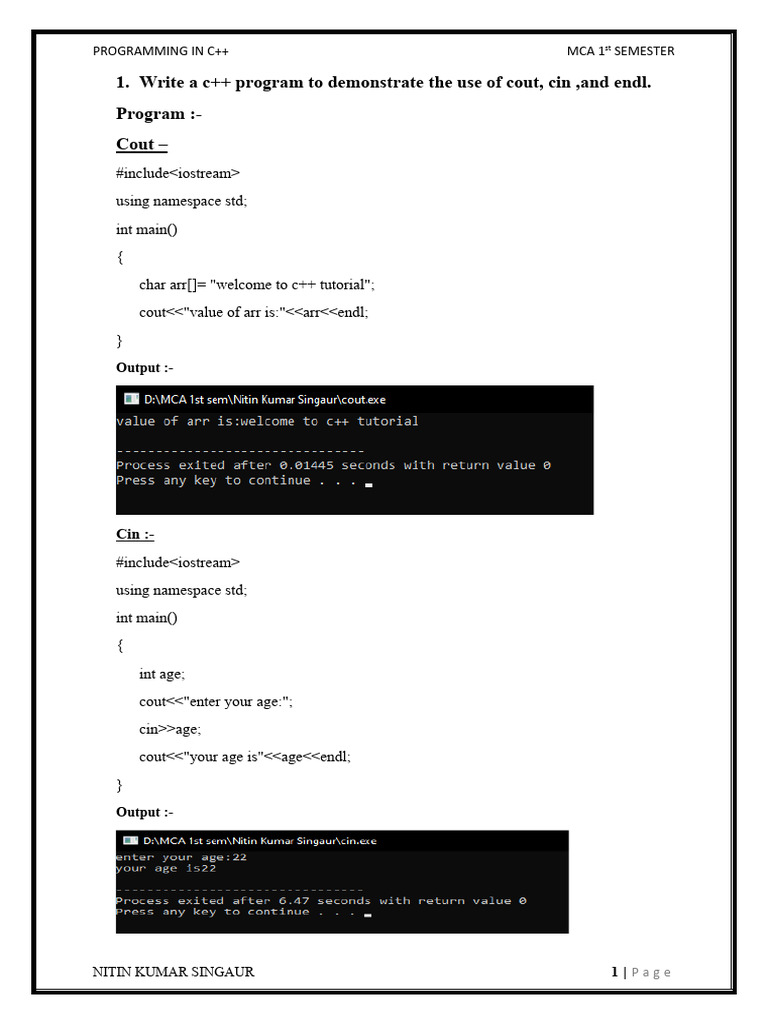 mca 1st c++-1 | Download Free PDF | Namespace | C++