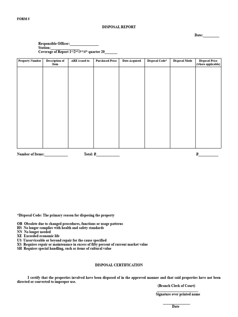 Disposal Report (form 5) | PDF