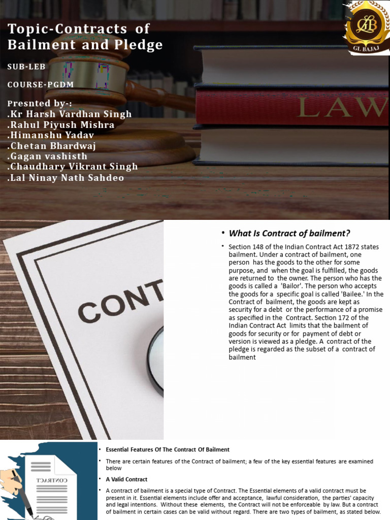 Presentation On Contracts of Bailment and Pledge | Download Free PDF ... Presentation On Contracts of Bailment and Pledge | Download Free PDF ...