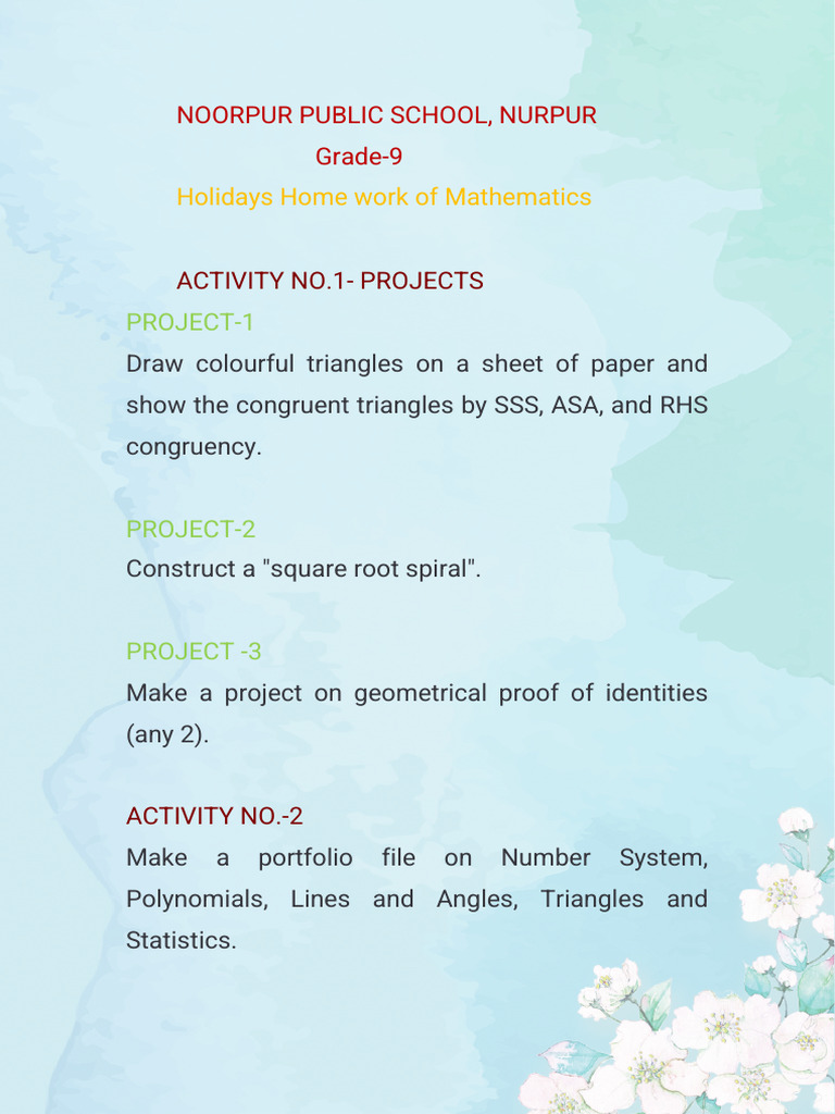 NPS Grade-9 Maths HHW | PDF