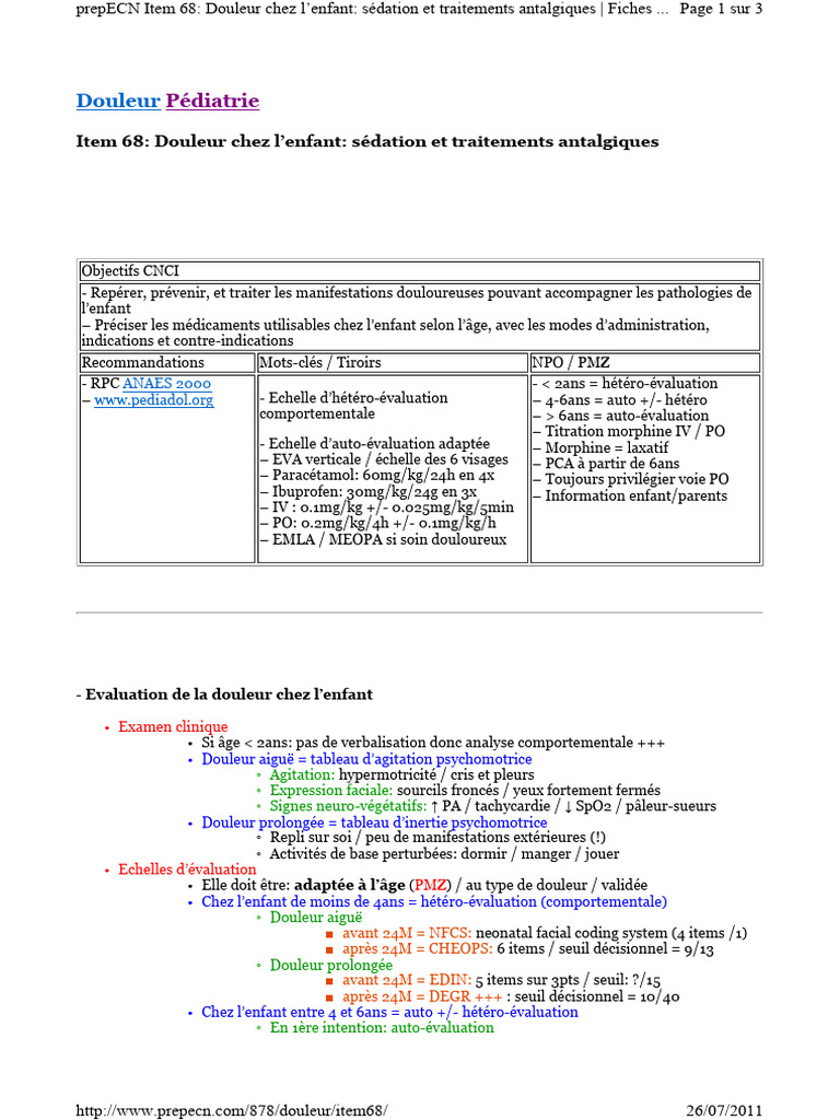 Item 68 Douleur Chez L'enfant. Sédation Et Traitement Antalgiques | PDF ...