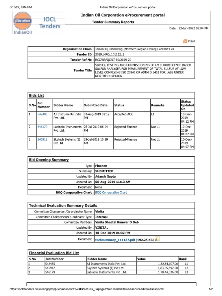 IOCL Northern Region Terminal 2019 | PDF