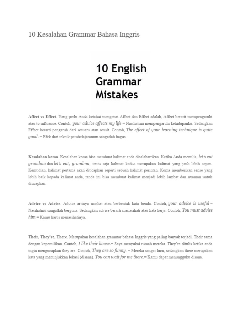 10 Kesalahan Grammar Bahasa Inggris | PDF | Seni & Disiplin Bahasa