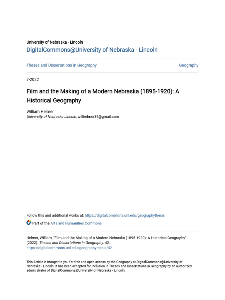 Film and The Making of A Modern Nebraska | PDF | Geography | Thomas Edison