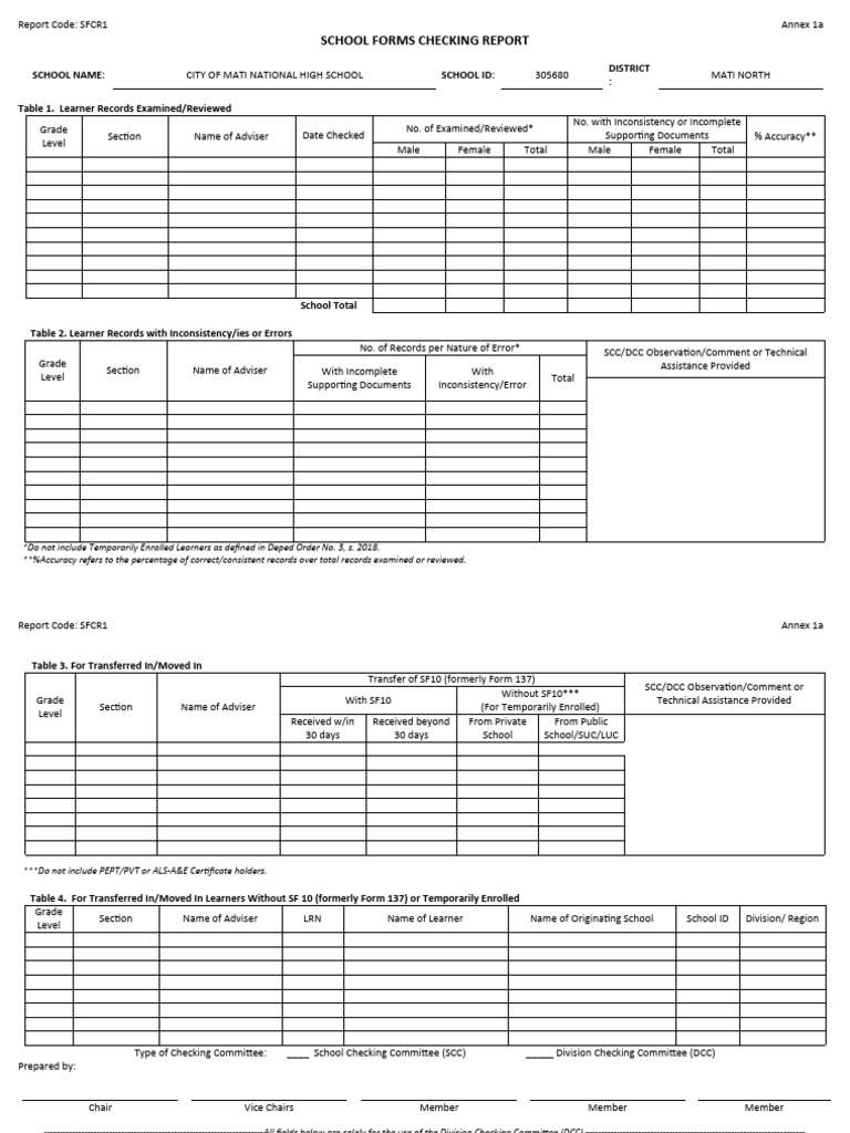 School Forms Checking Report | PDF