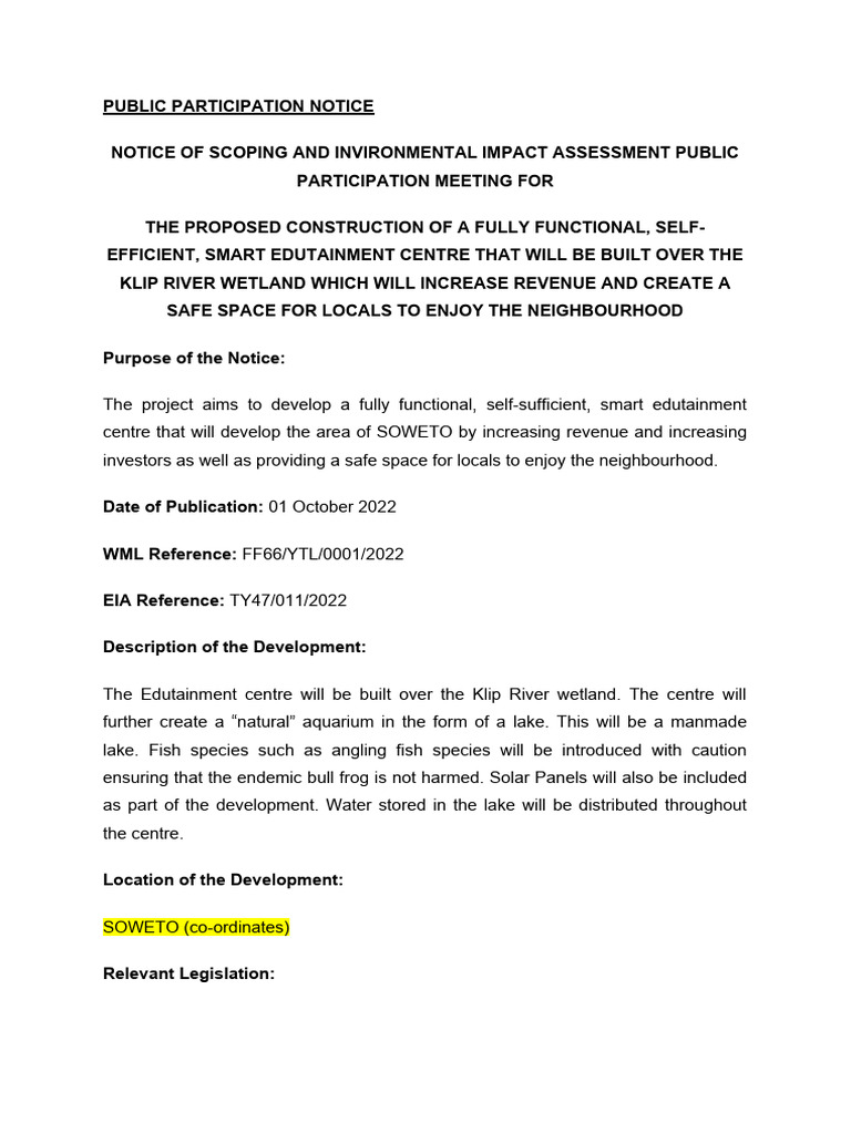 PUBLIC PARTICIPATION NOTICE Question 2 | PDF | Wetland | Agriculture