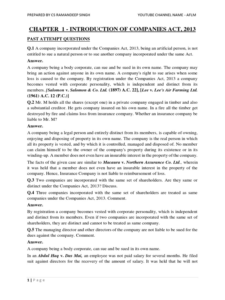 Cma Final Comp Law Ques Bank For June and Dec 22 | PDF | Partnership | Piercing The Corporate Veil