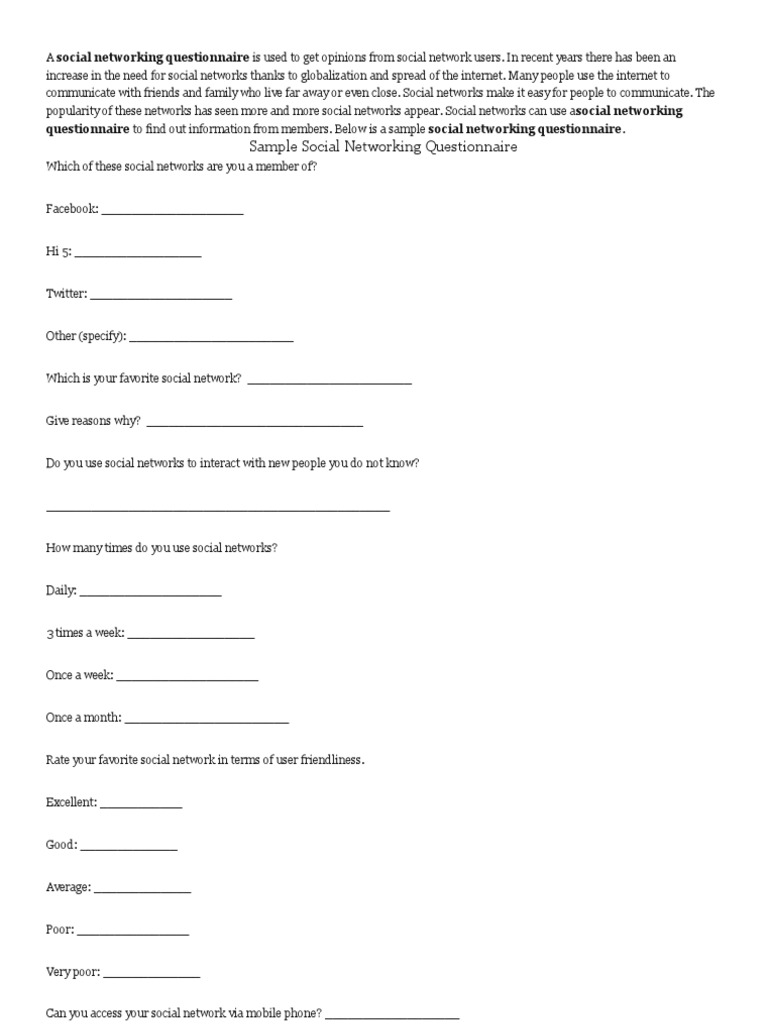 Sample Social Networking Questionnaire | PDF | Handbag | Social ...