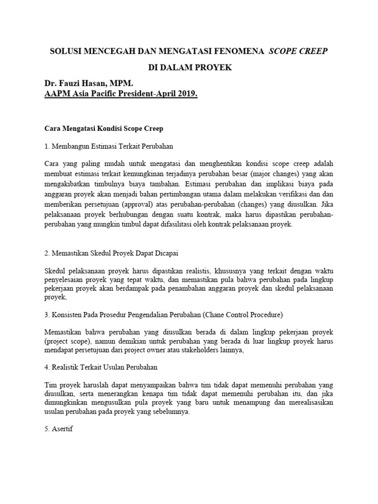 Mengatasi Kondisi Scope Creep | PDF | Teknologi & Rekayasa