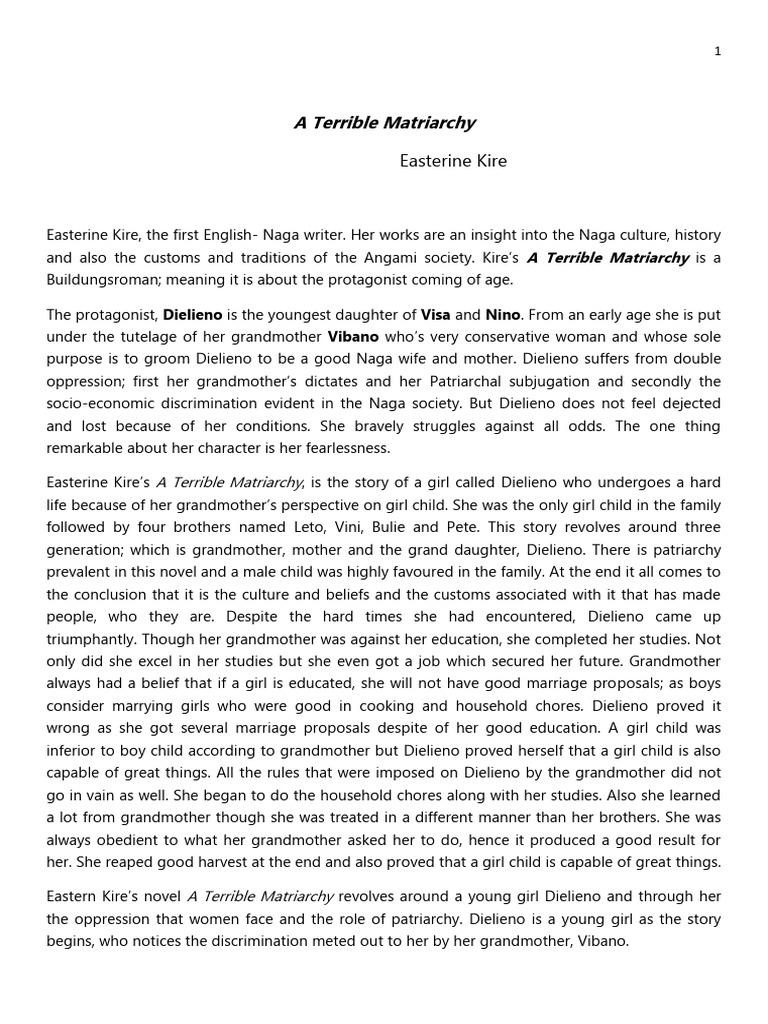 A Terrible Matriarchy - Easterine Kire | PDF | Patriarchy | Matriarchy
